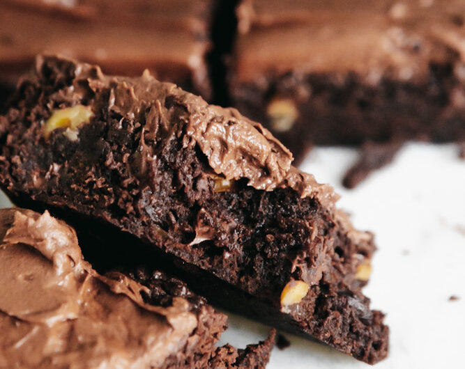 Chocolate Frosted Fudge Brownies - Heathers Home Bakery